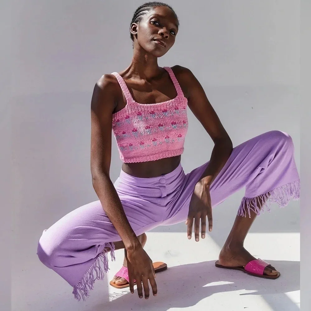 TACH | Tops | Tach Clothing Mayra Floral Knit Cropped Tank M Pink ...